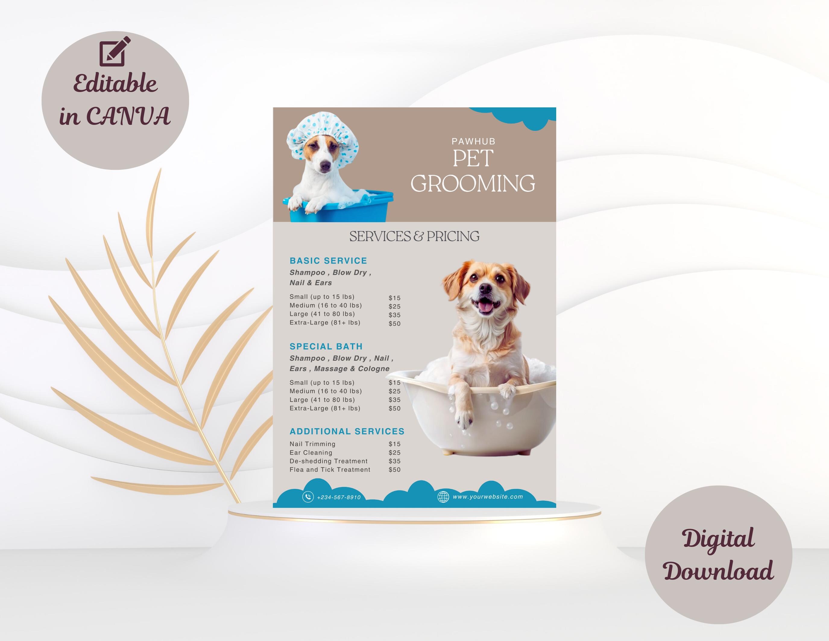 Pet Salon Grooming Price List Canva Template, Pet Groomer Editable ...
