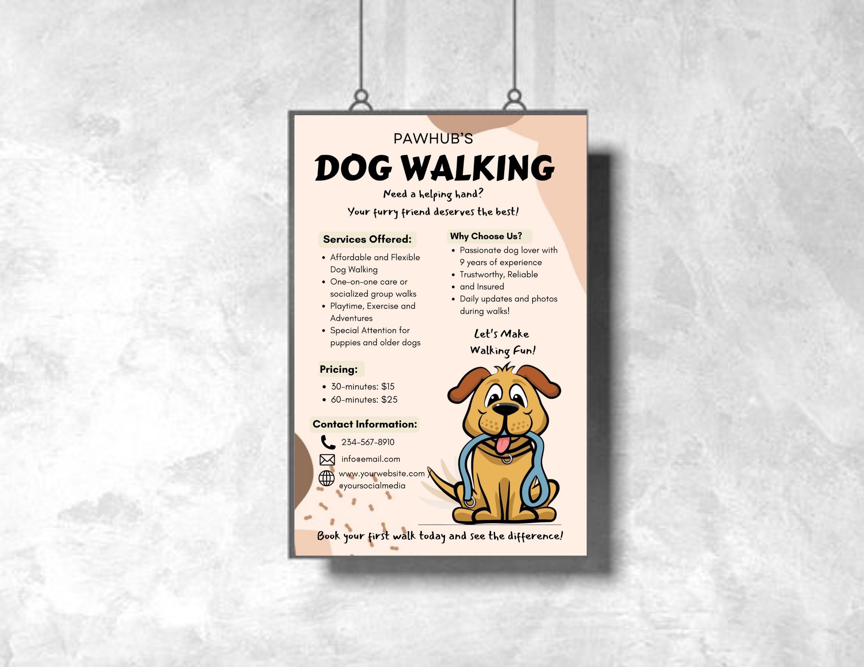 Dog Walking Editable Flyer Printable Canva Template | Instant Download ...