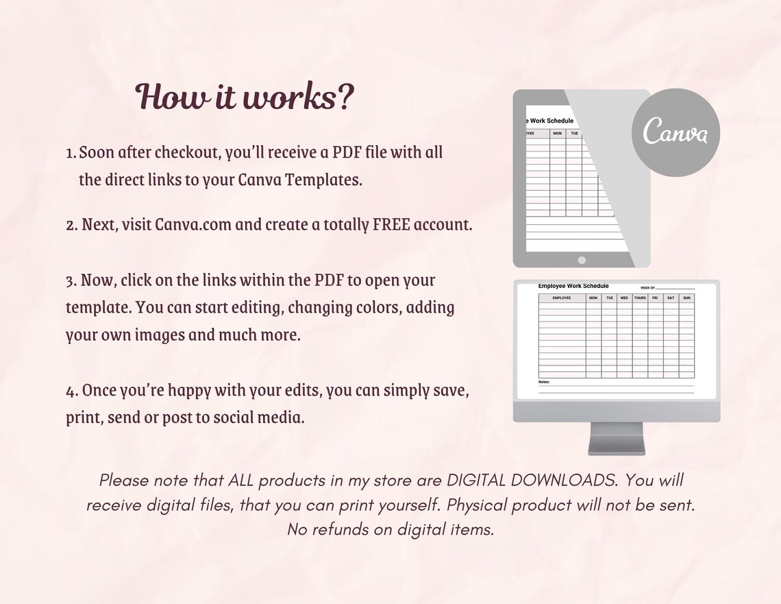Employee Work Schedule Fully Editable and Printable, Employee Work ...