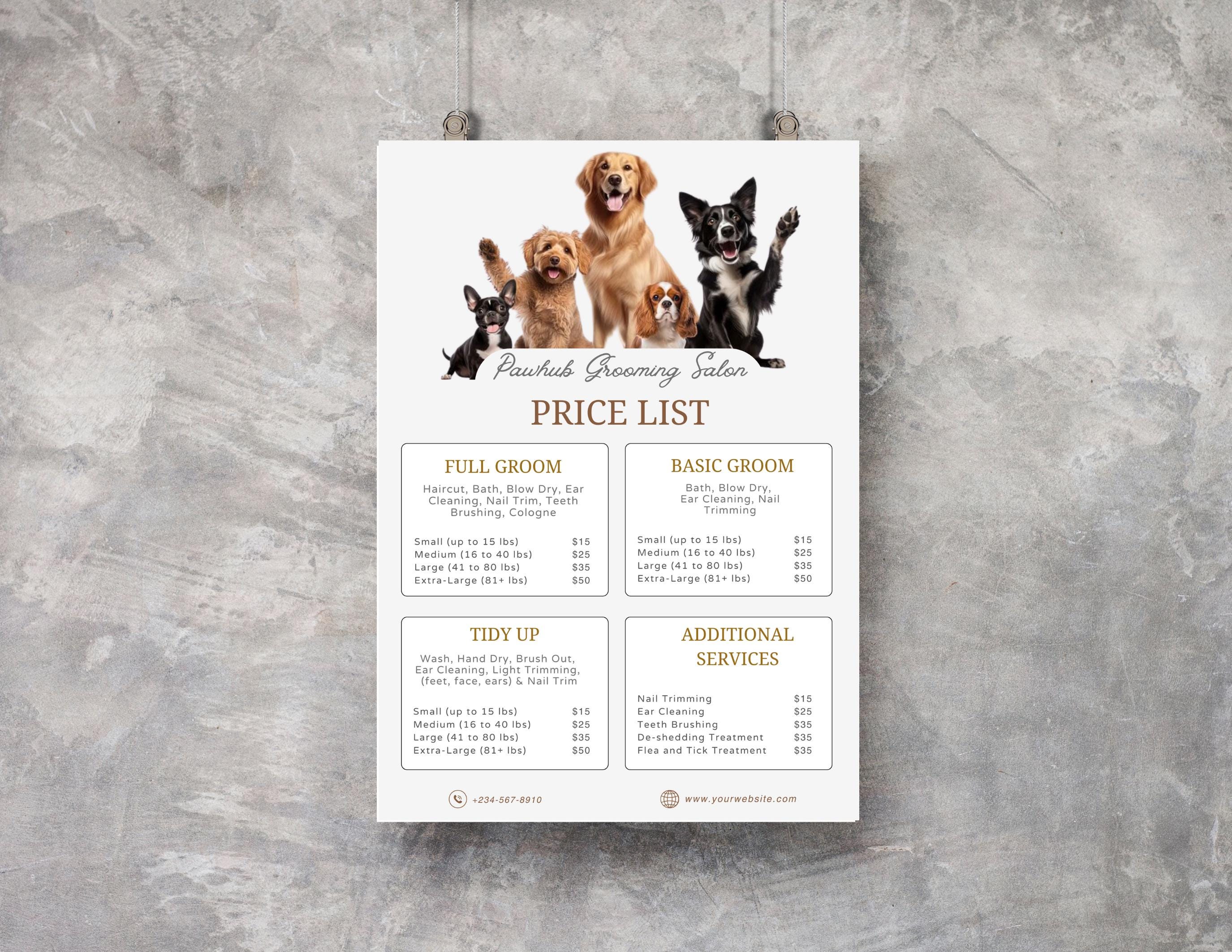 Pet Salon Dog Grooming Price List Template Fully Editable and ...