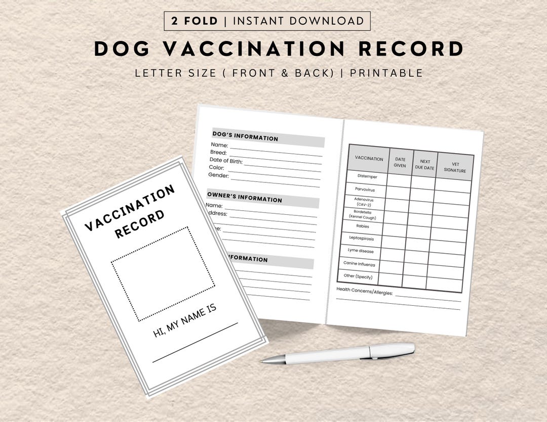 Editable Pet Vaccination Record, Printable Dog Vaccination Record, PET ...