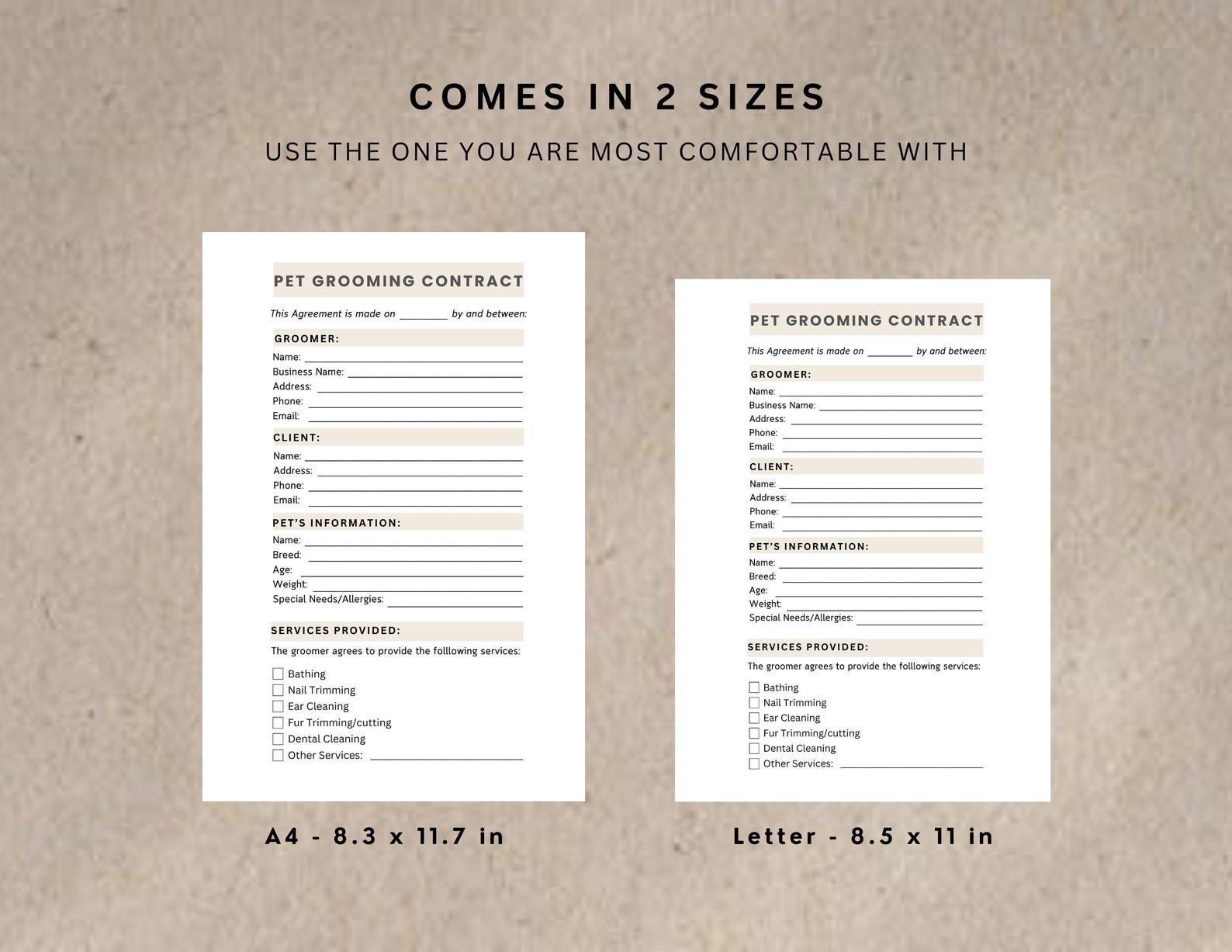 Pet Grooming Contract Printable, Pet Client Grooming Agreement, Dog Cat ...