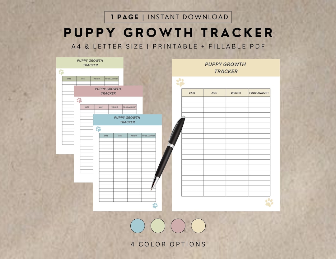 Printable Puppy Growth Tracker, Fillable PDF Puppy Growth Tracker ...