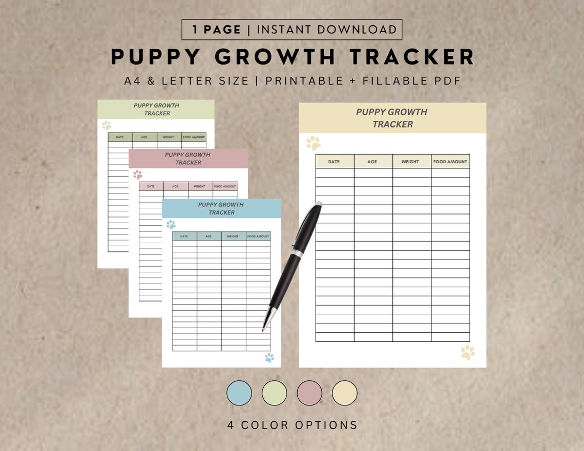 Printable Puppy Growth Tracker, Fillable PDF Puppy Growth Tracker ...