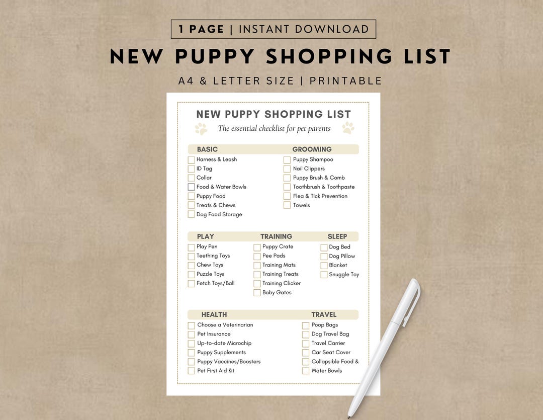 Printable New Puppy Essentials Checklist, New Puppy Shopping List ...