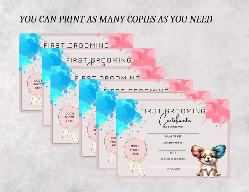 Puppy Dog First Grooming Certificate Template Editable in Canva for ...