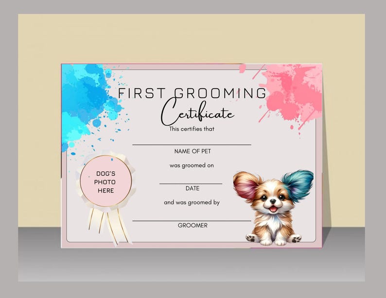 Puppy Dog First Grooming Certificate Template Editable in Canva for ...