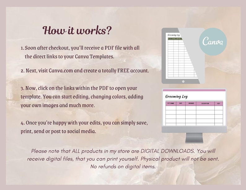 Pet Grooming Tracker or Dog Grooming Log Editable in Canva for Pet ...