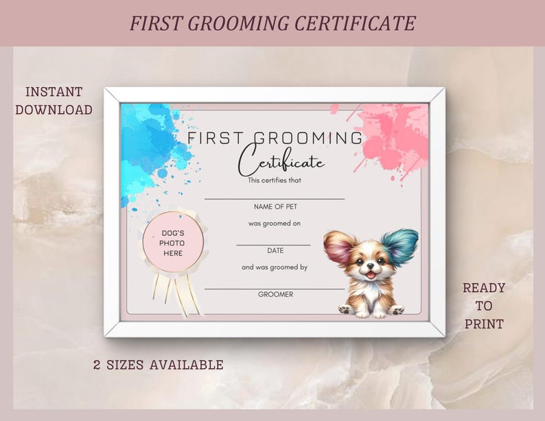 Puppy Dog First Grooming Certificate Template Editable in Canva for ...