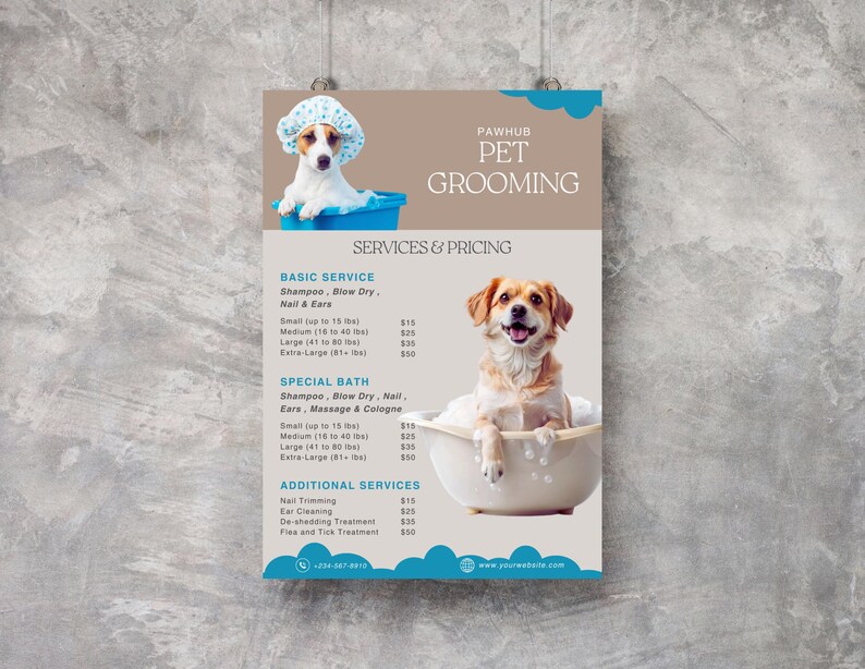 Pet Salon Grooming Price List Canva Template, Pet Groomer Editable ...