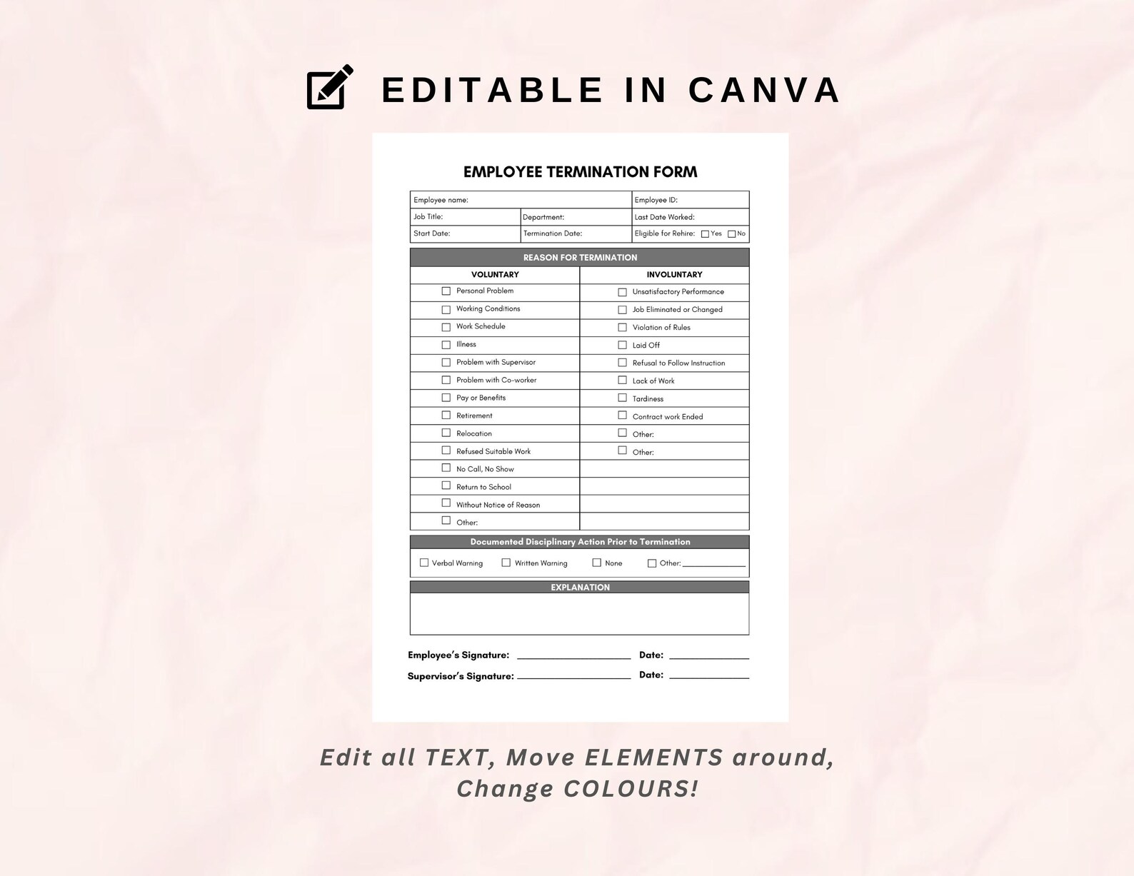 Editable Employee Termination Form, Printable Employee off Boarding ...