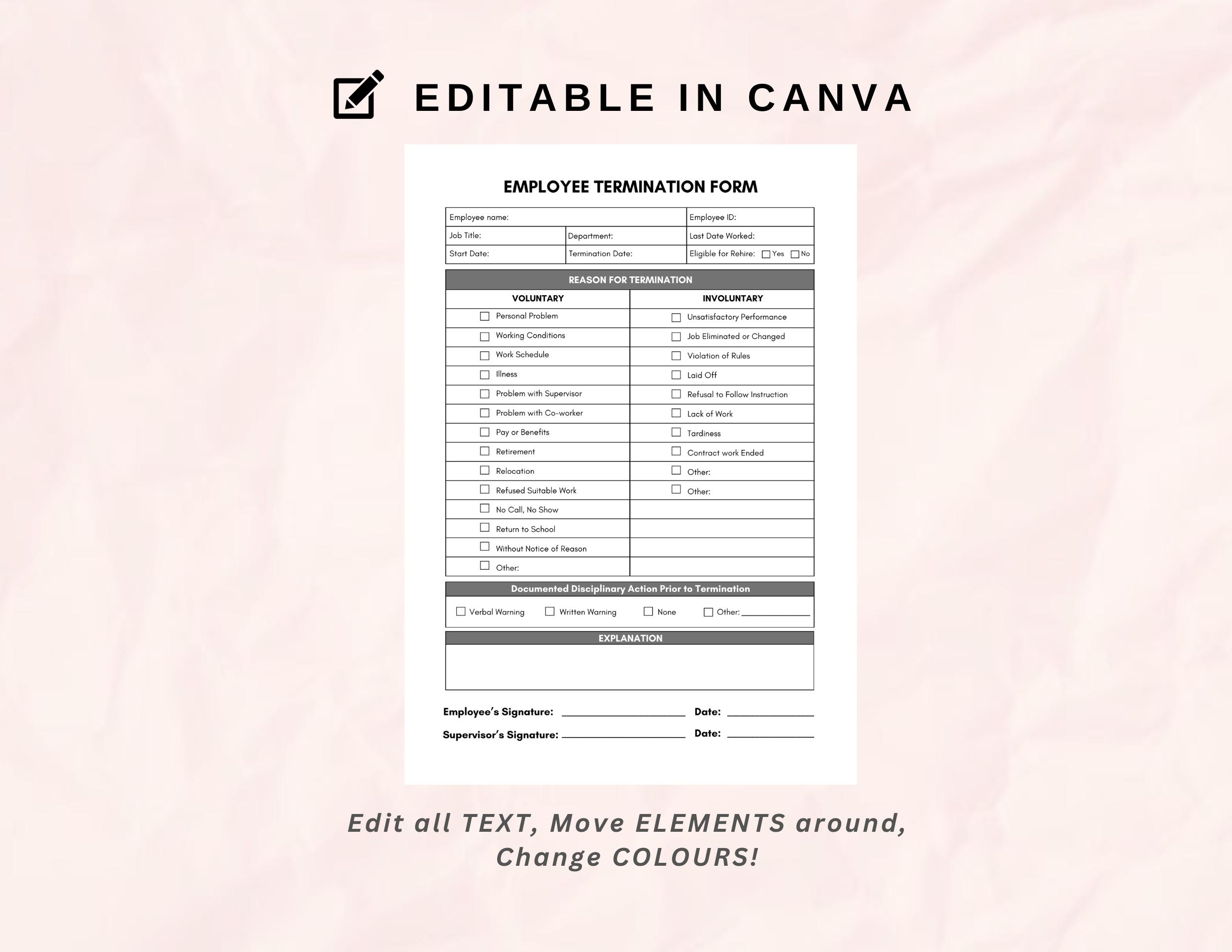 Editable Employee Termination Form, Printable Employee off Boarding ...