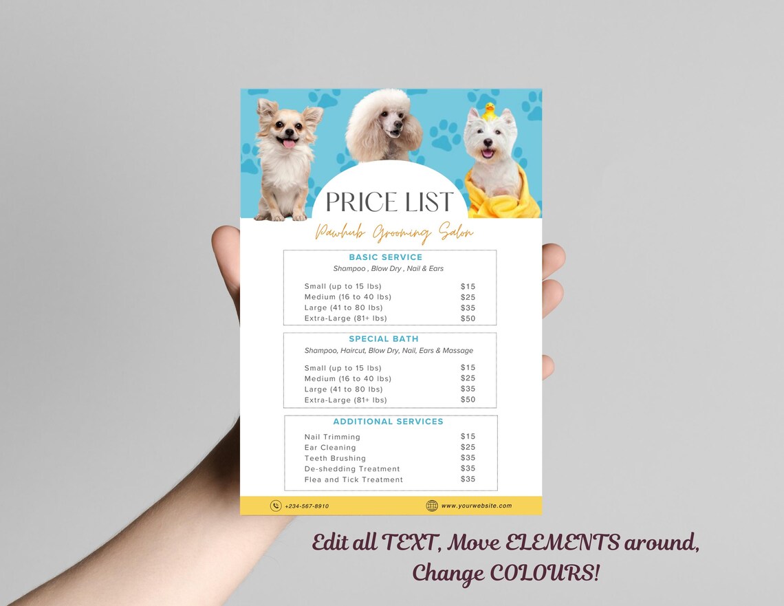 Pet Salon Grooming Price List Canva Template, Pet Groomer Editable ...