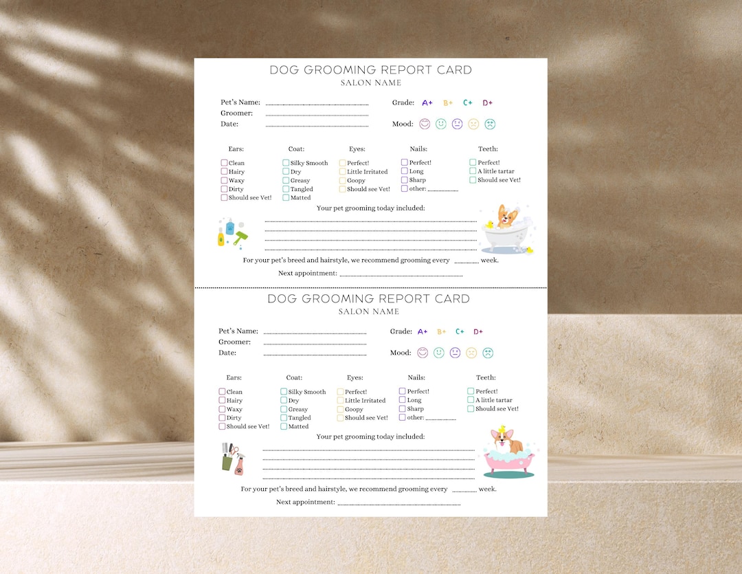 Editable Dog Grooming Report Card, Dog Groomer Report Card Template ...