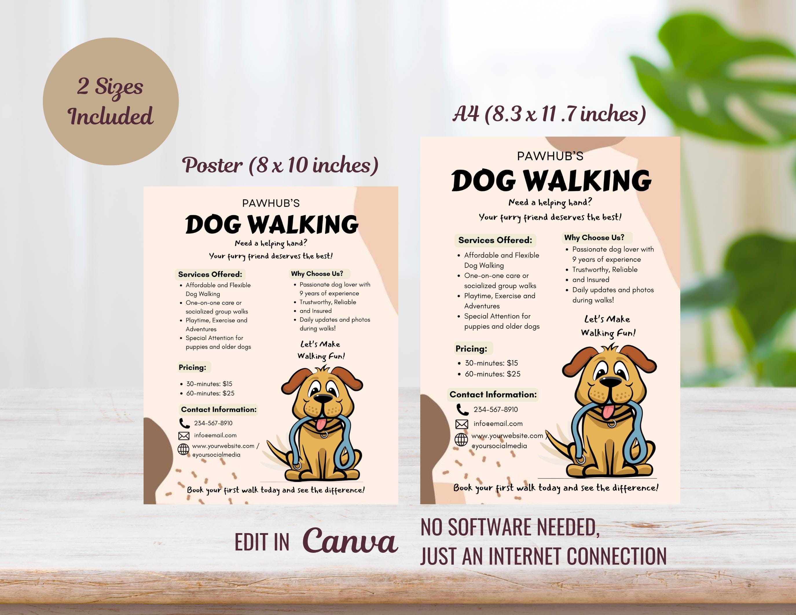 Dog Walking Editable Flyer Printable Canva Template | Instant Download ...
