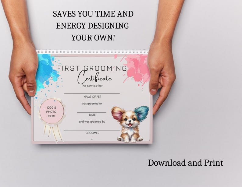 Puppy Dog First Grooming Certificate Template Editable in Canva for ...