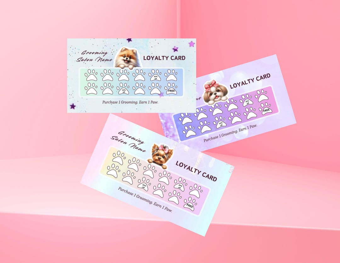 Pretty Modern - Pet Grooming Loyalty Card Template Editable and ...