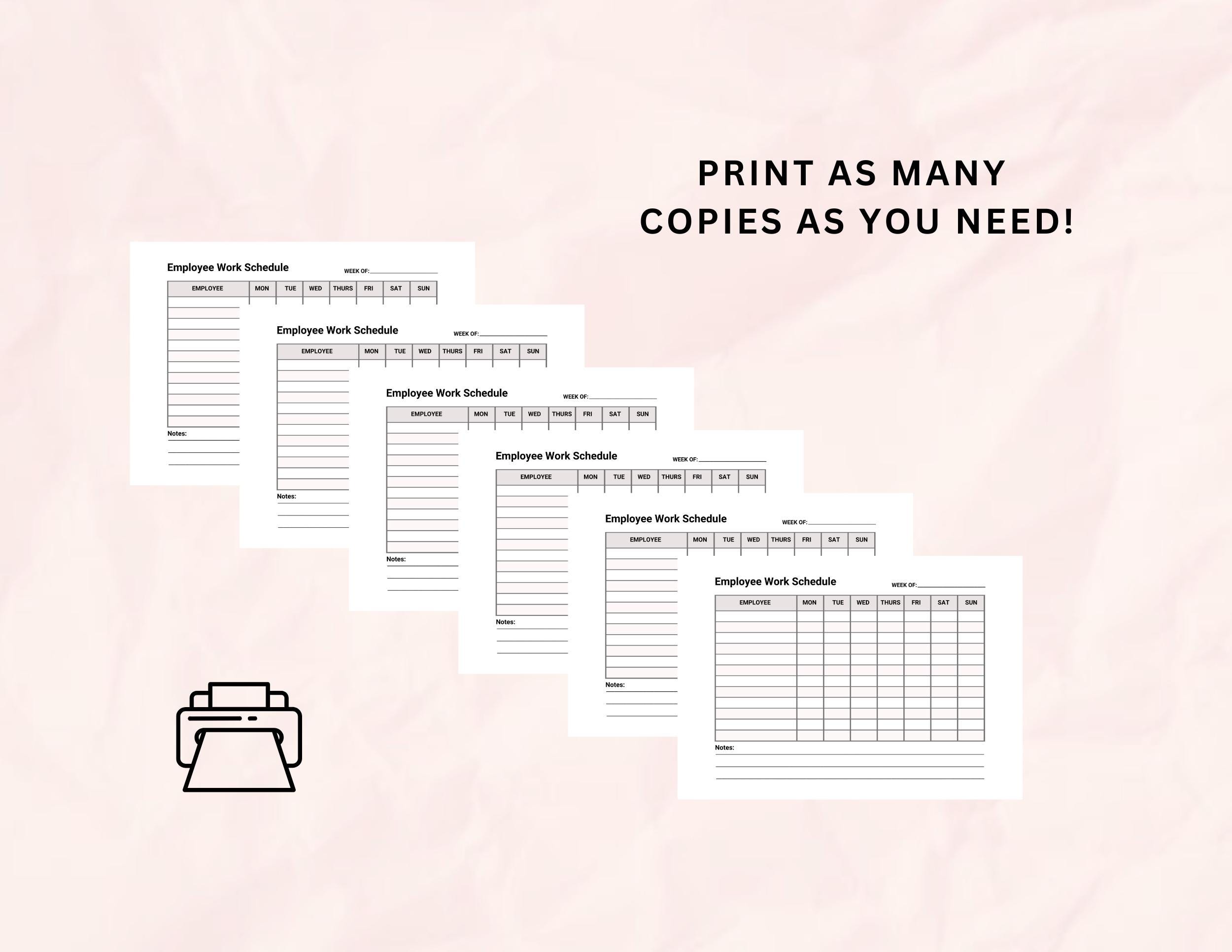 Employee Work Schedule Fully Editable and Printable, Employee Work ...