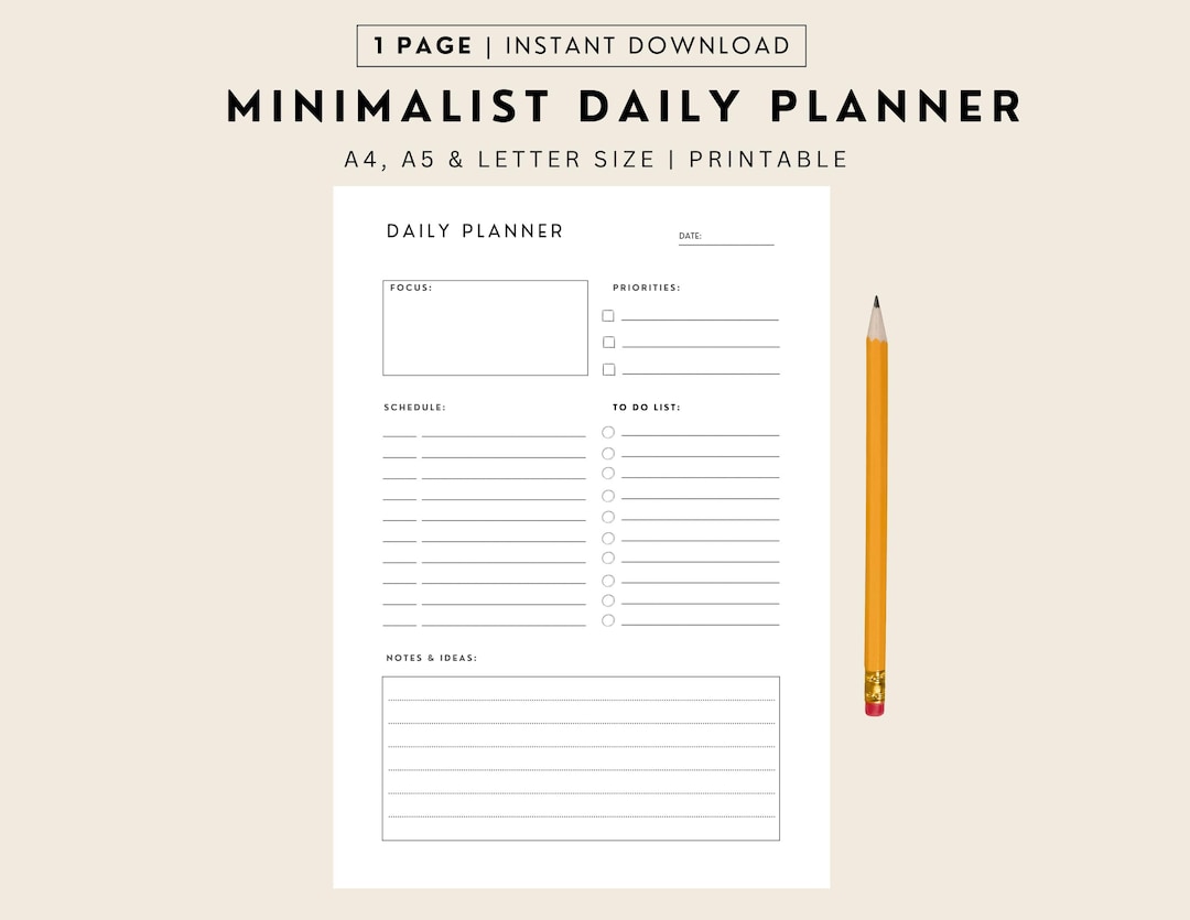 Minimalist Daily Planner Printable, Daily to Do List for Work/home ...