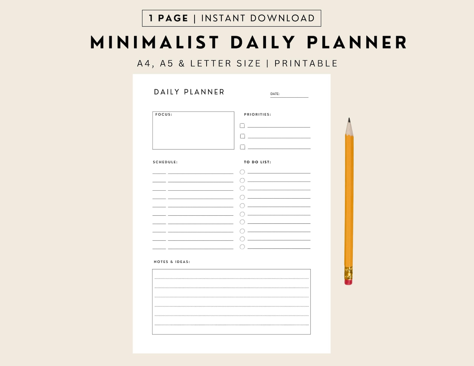 Minimalist Daily Planner Printable, Daily to Do List for Work/home ...