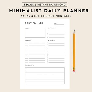 Minimalist Daily Planner Printable, Daily to Do List for Work/home ...