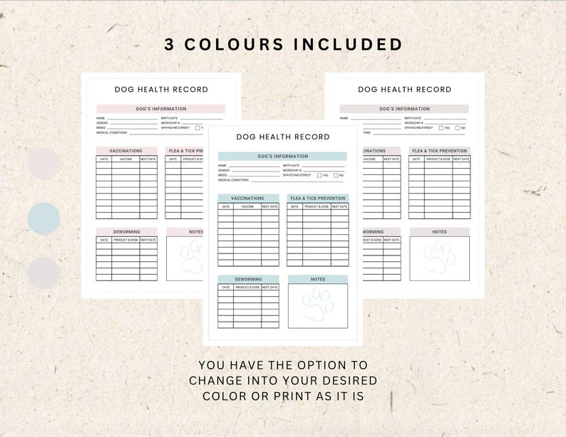 Dog Health Record, Pet Health Record, Dog Breeder Forms, Dog Owner ...