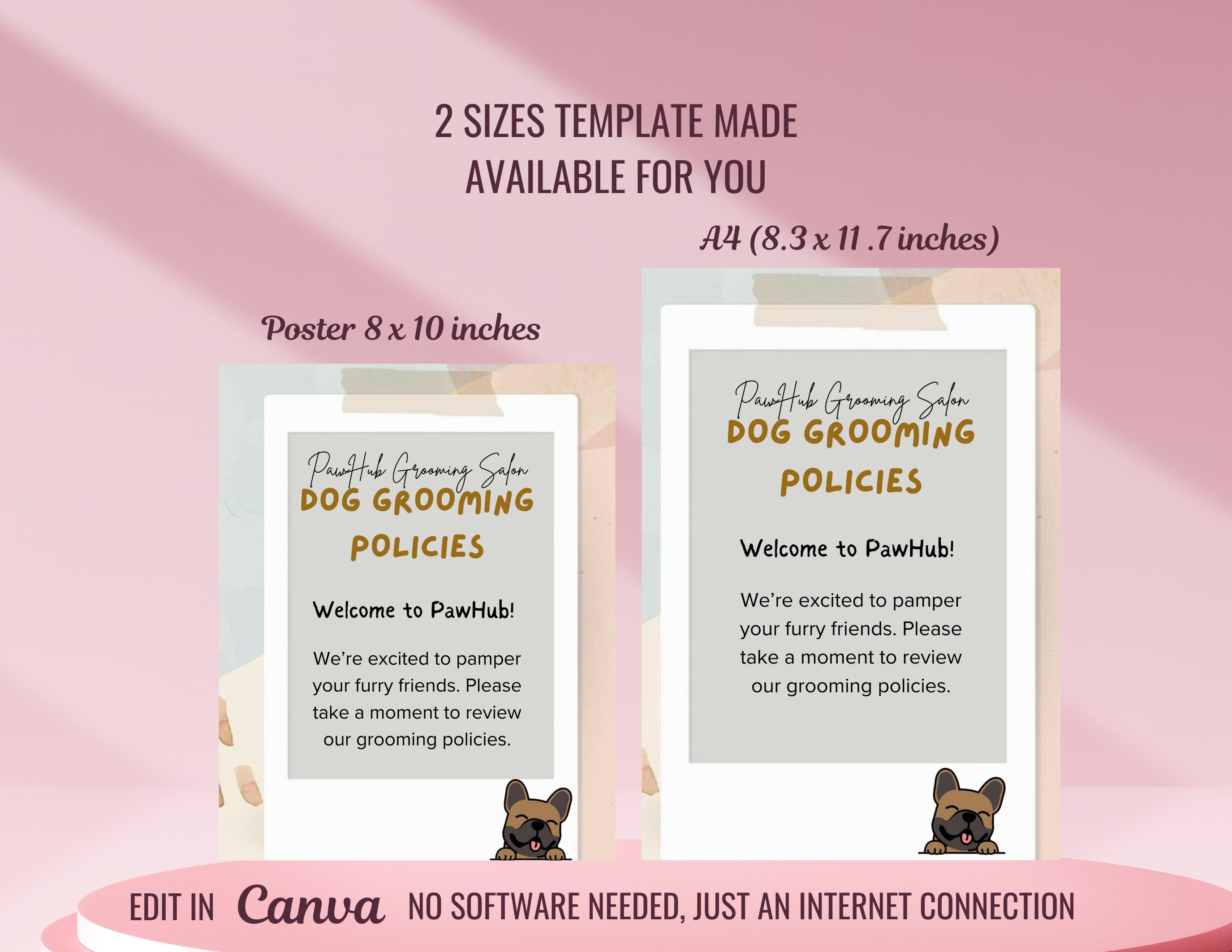 Basic Dog Grooming Policies Forms Pack Editable Form in Canva for ...