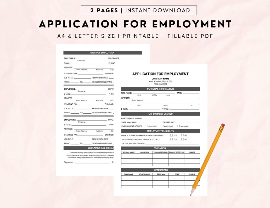 Employment Application Template, Editable and Printable Application for ...