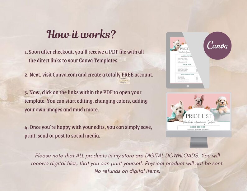 Pet Salon Grooming Price List Canva Template, Pet Groomer Editable ...
