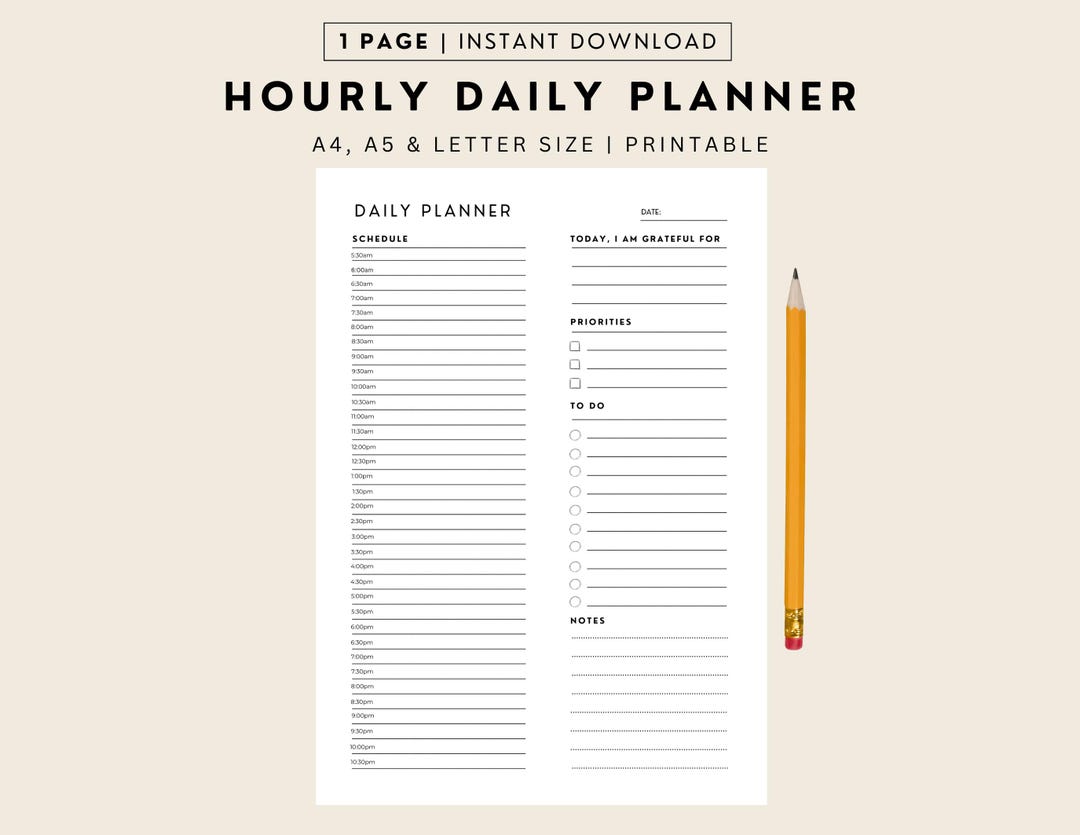 Hourly Daily Planner Printable, Daily to Do List, Undated Planner ...