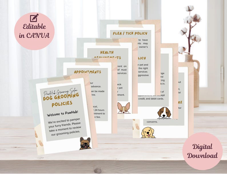 Basic Dog Grooming Policies Forms Pack Editable Form in Canva for ...