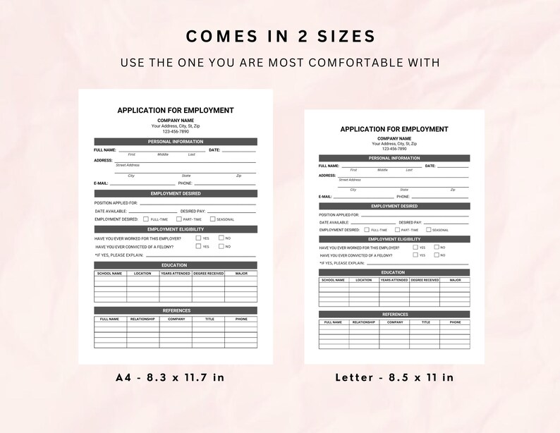 Employment Application Template, Editable and Printable Application for ...