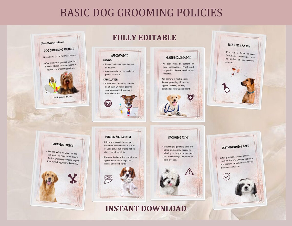 Basic Dog Grooming Policies Forms Pack Editable Form in Canva for ...