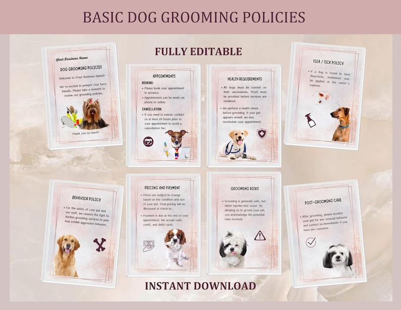 Basic Dog Grooming Policies Forms Pack Editable Form in Canva for ...