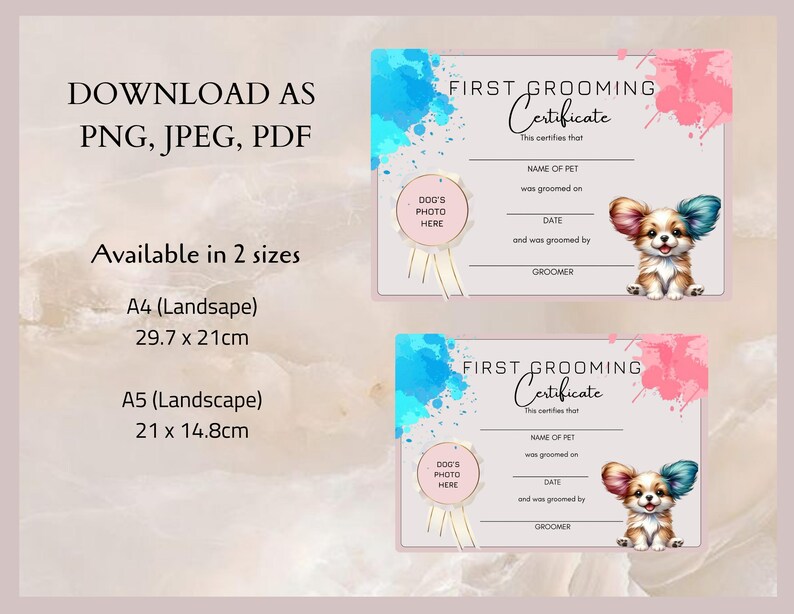 Puppy Dog First Grooming Certificate Template Editable in Canva for ...