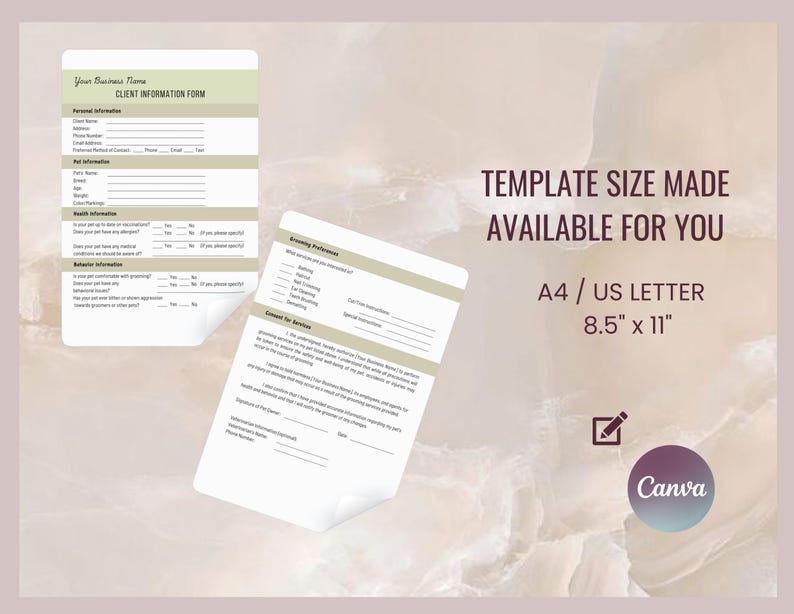 Client Information Form Template Editable in Canva and Printable Dog ...