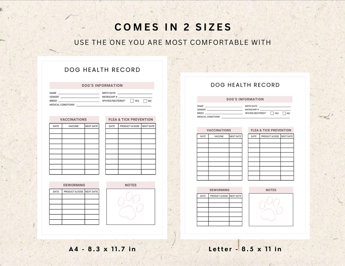 Dog Health Record, Pet Health Record, Dog Breeder Forms, Dog Owner ...
