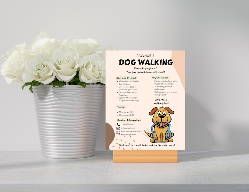 Dog Walking Editable Flyer Printable Canva Template | Instant Download ...