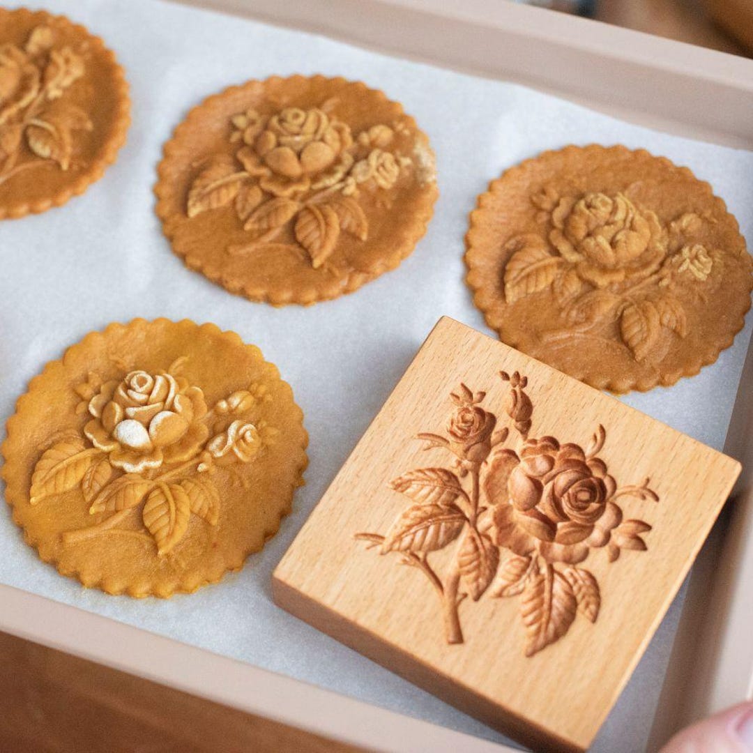 Wooden Cookie Mold. Rose Shaped Cookie Cutter. Thanksgiving Day Cookie ...