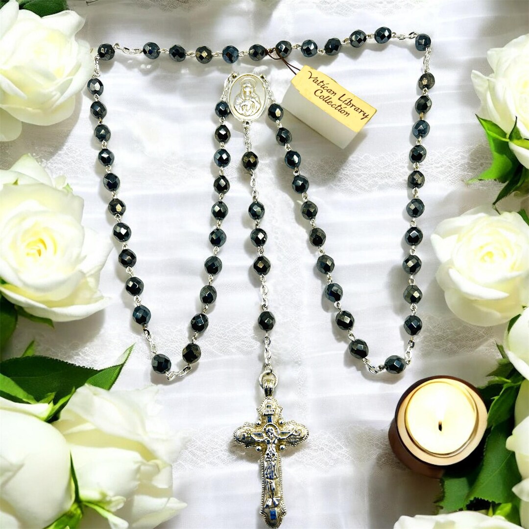 Vatican Library Collection Rosary – Faceted Iridescent Black Beads ...
