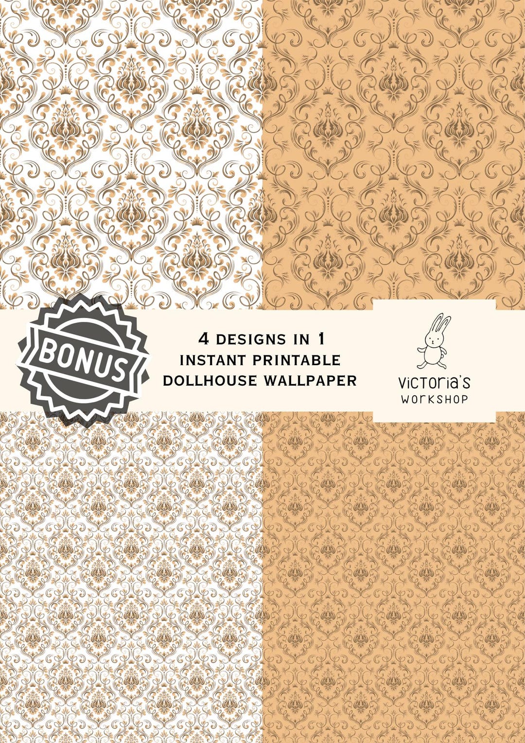 Dollhouse Wallpaper Vintage Brown With BONUS | 4 in 1 Designs ...