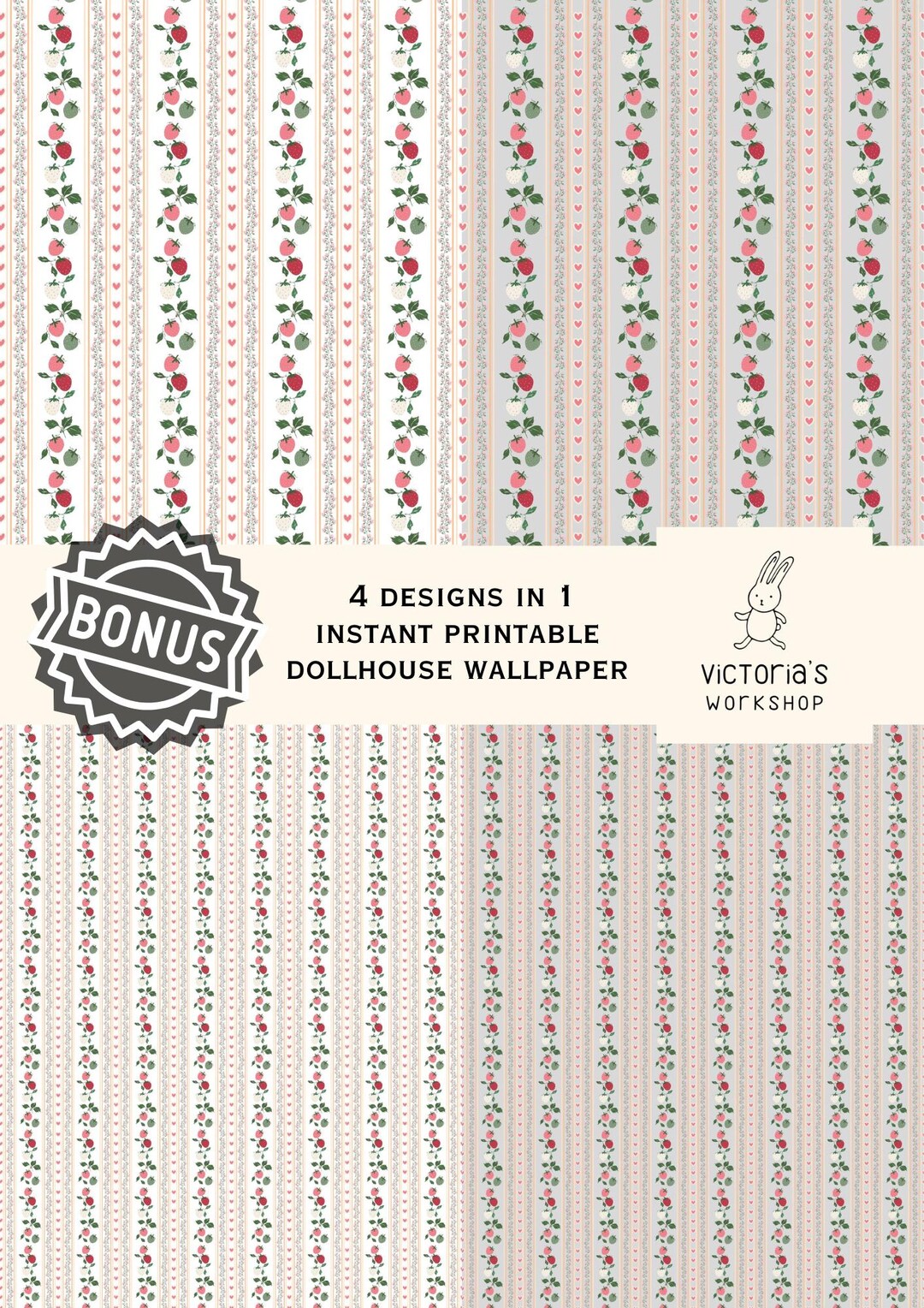 Dollhouse Wallpaper Floral Berries With BONUS | 4 in 1 Designs ...