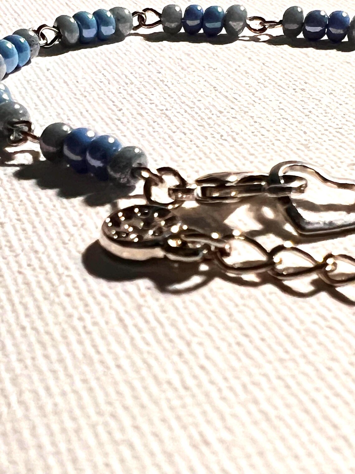 Sky Blue Wire Linked Seed Bead Adjustable Bracelet With Charm - Etsy