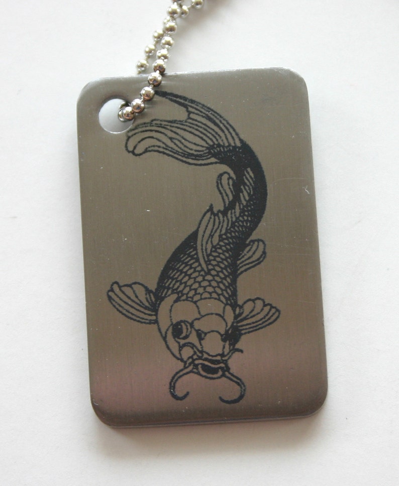 Koi Fish Engraved Stainless Steel Pendant With Ball Chain - Etsy