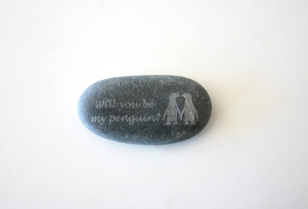 Will You Be My Penguin? Penguins Etched Stone River Rock Worry Stone ...