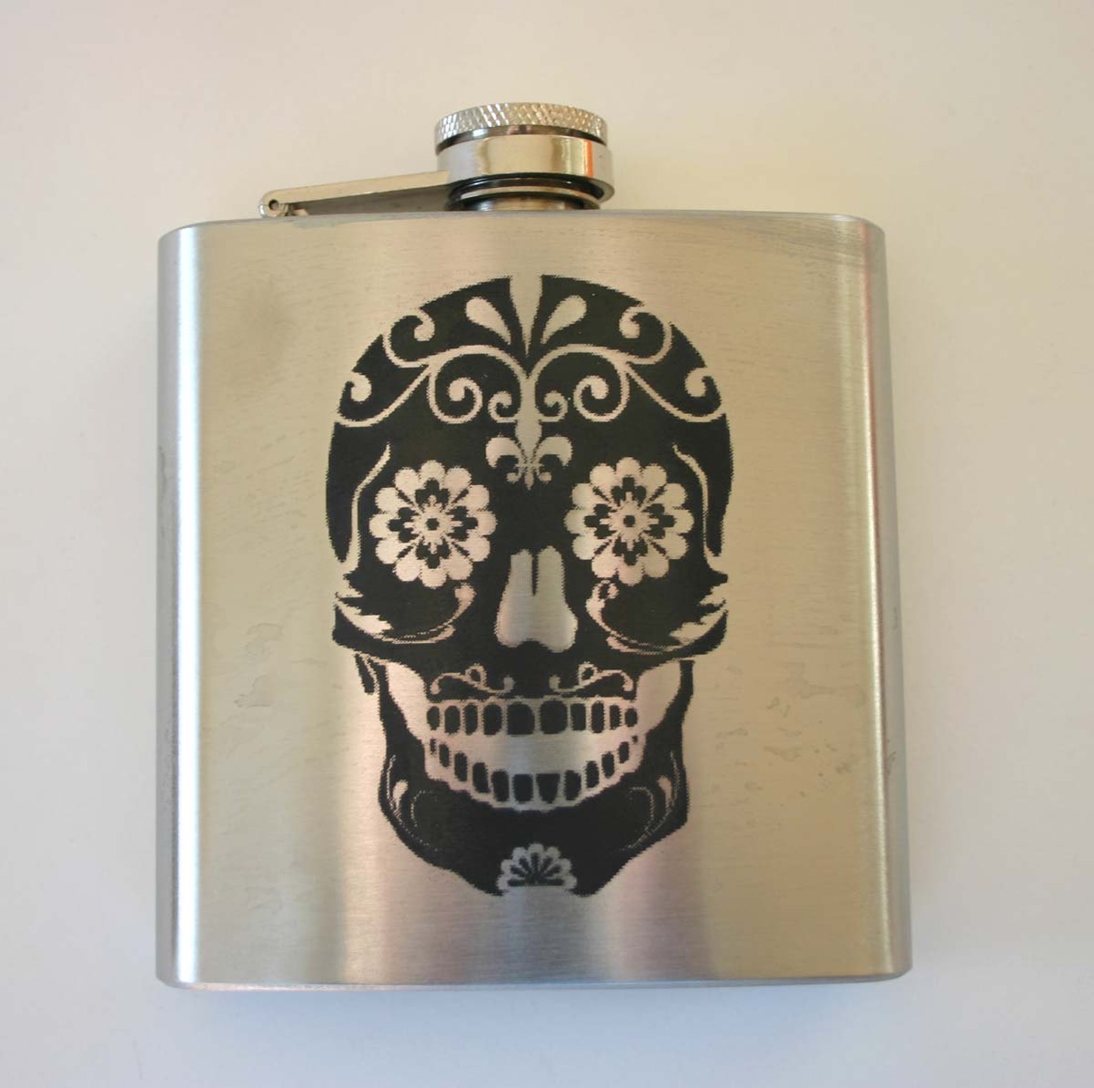 Sugar Skull Engraved Flask 6oz Etched Flask Stainless Steel - Etsy