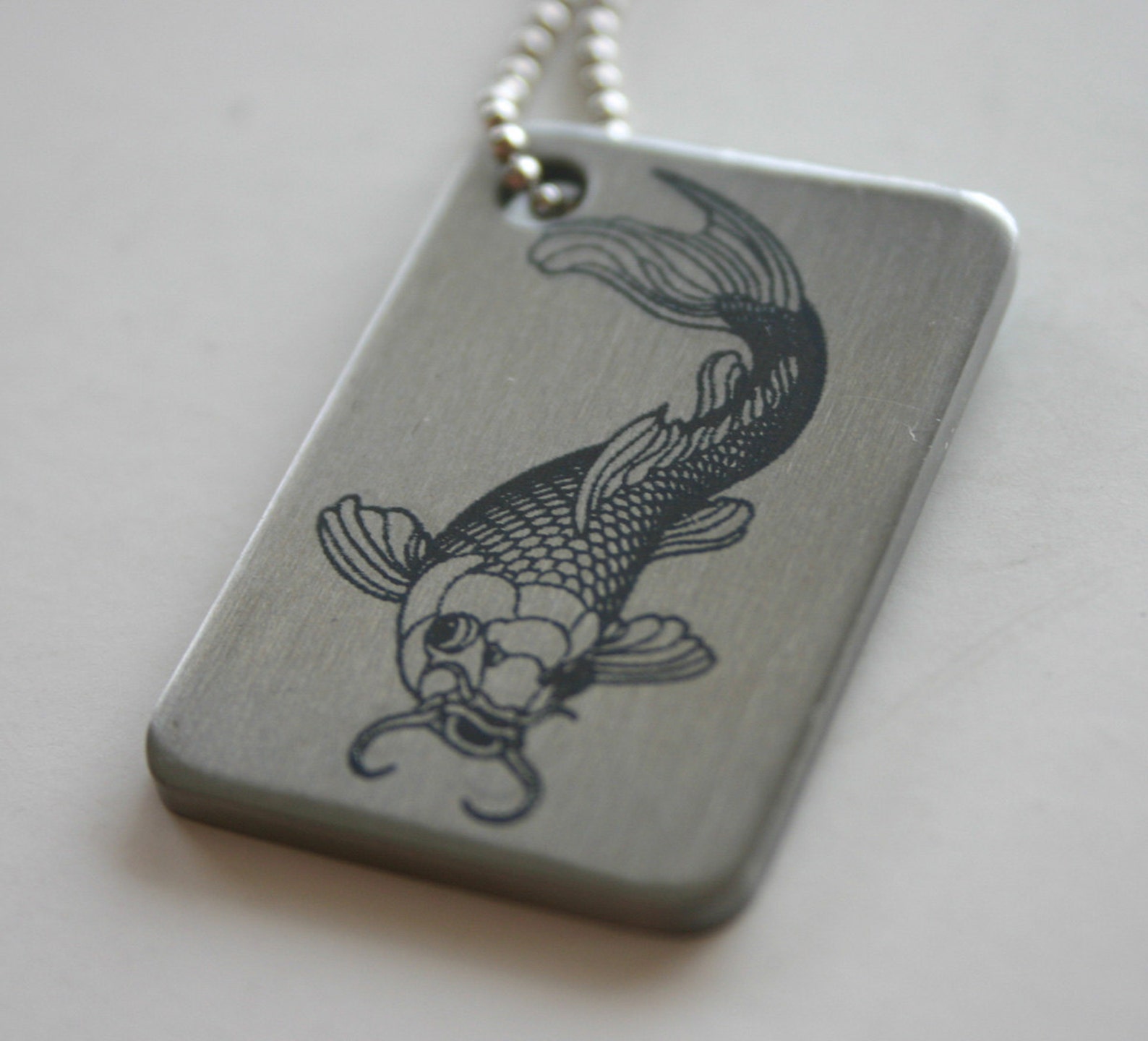 Koi Fish Engraved Stainless Steel Pendant With Ball Chain - Etsy