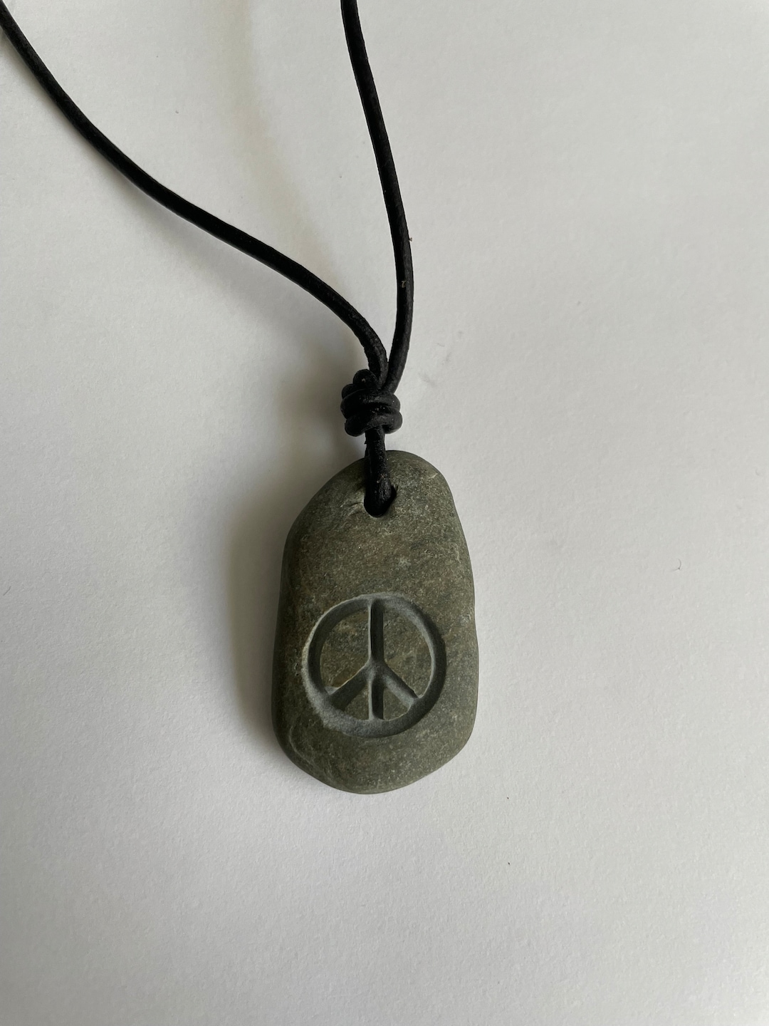 Peace Sign Engraved Stone Necklace River Rock Pendant - Etsy
