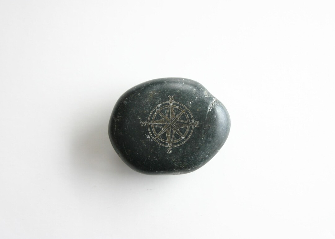 Compass Rose Engraved Stone Nautical River Rock Compass Paperwieght ...