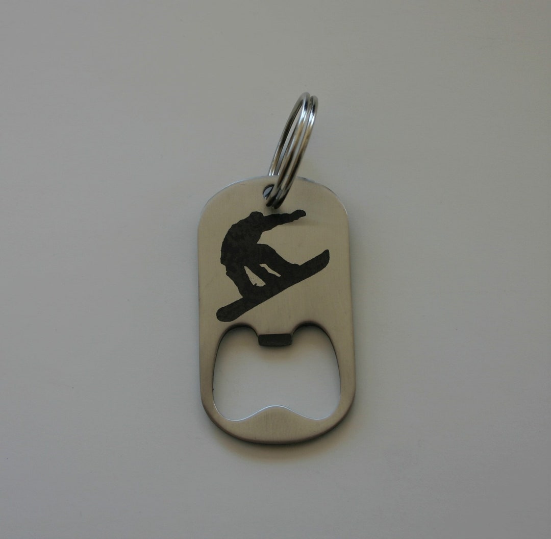 Snowboarder Keychain Bottle Opener Stainless Steel Engraved ...